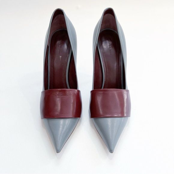 Celine | Shoes | Celine Two Tone Grey And Burgundy Colorblock Heels ...
